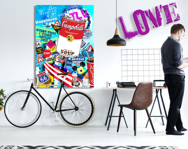 Bold Campbell’s Soup Pop Art Collage | Route 66, Mickey Mouse, Street ...