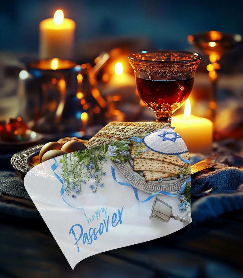 Elegant Passover Placemat Pesach Matza Cover Blue & White Jewish ...