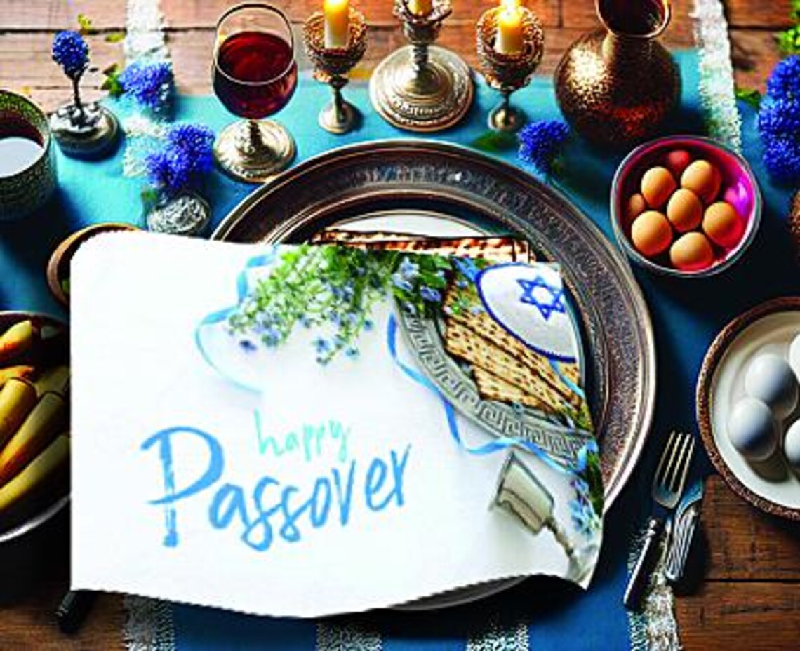 Elegant Passover Placemat | Pesach Matza Cover | Blue & White Jewish ...