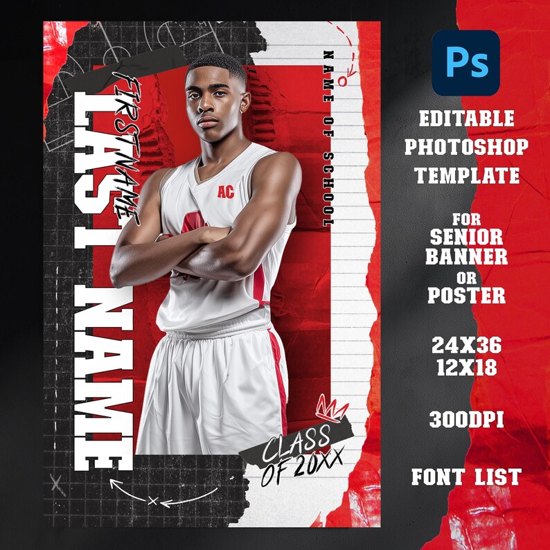 Basketball Senior Banner Template, High Resolution (digital Download ...