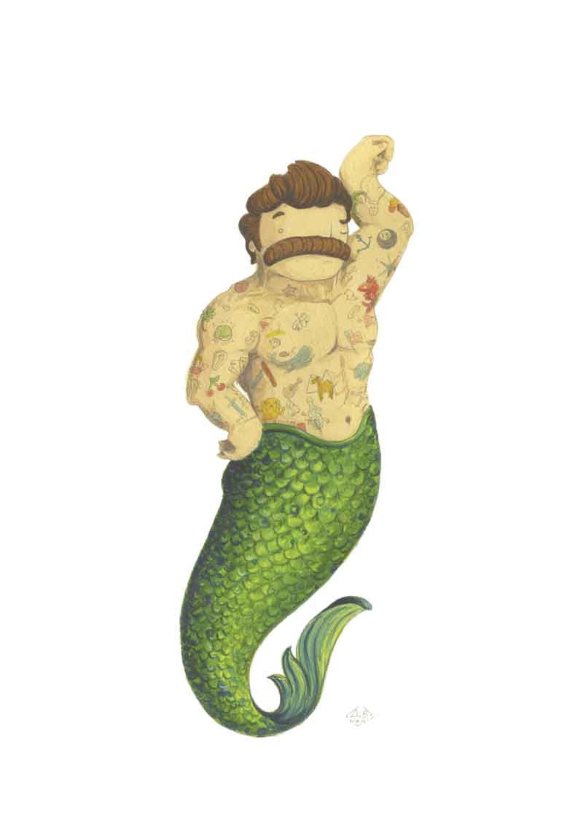 MERMAN Gemini TATTOO PRINT - Etsy