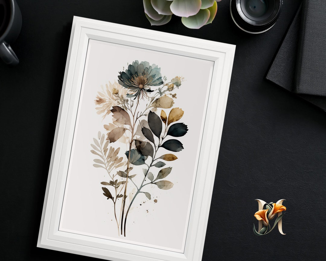 Earthy Tones Watercolor Flower Art Print Minimalist Wall Decor for ...