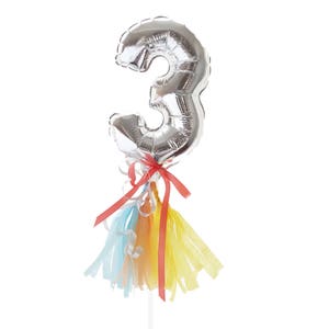 Mini Number Balloon Inflated With Cup & Stick - Silver Foil Mylar With ...