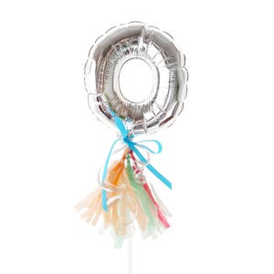 Mini Number Balloon Inflated With Cup & Stick - Silver Foil Mylar With ...