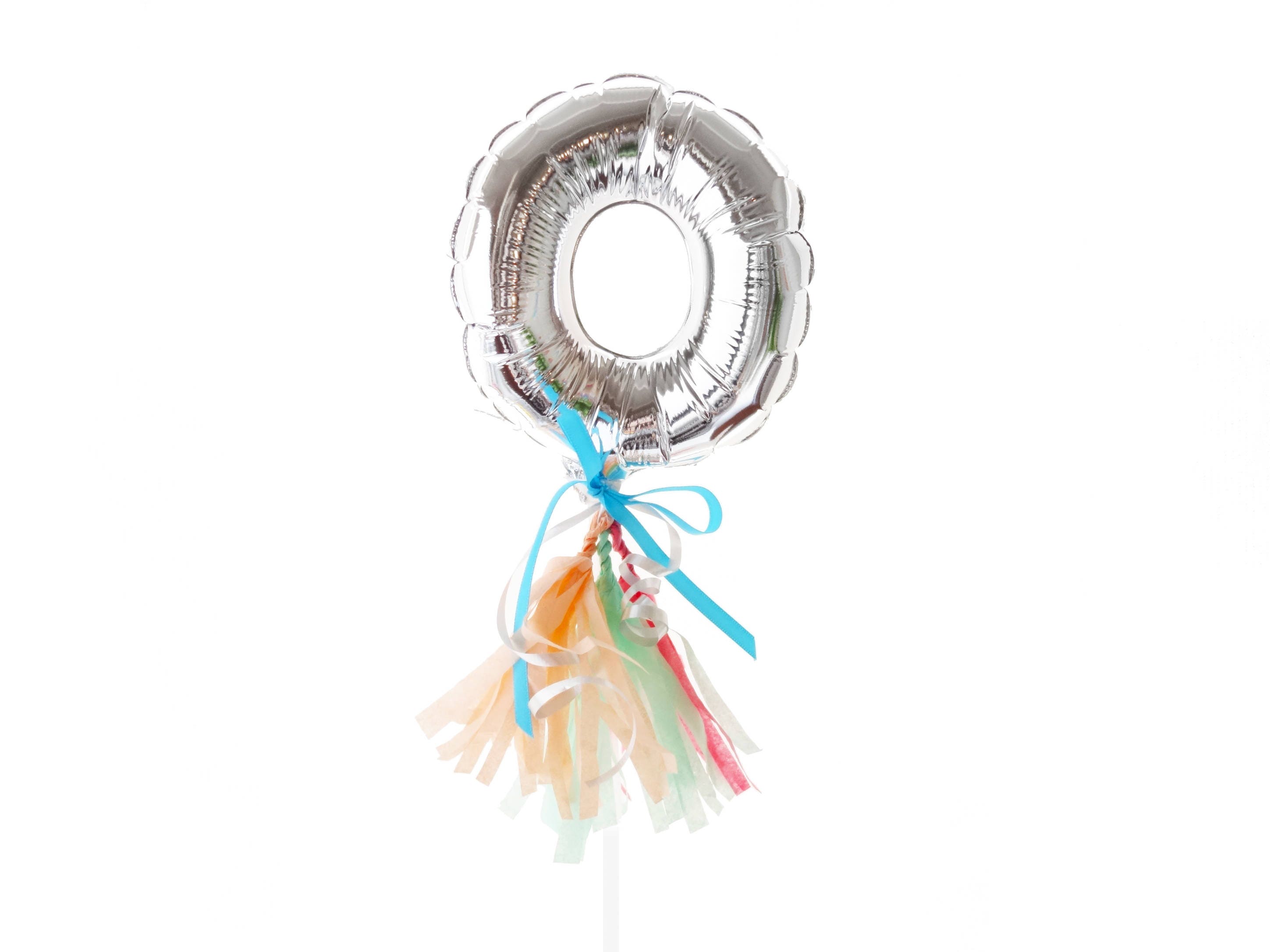 Mini Number Balloon Inflated with Cup & Stick silver foil | Etsy