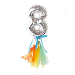 Mini Number Balloon Inflated With Cup & Stick - Silver Foil Mylar With ...