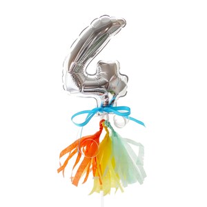 Mini Number Balloon Inflated With Cup & Stick - Silver Foil Mylar With ...