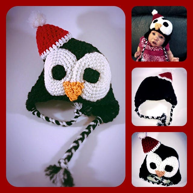 Christmas Penguin Earflap Hat, All Ages, Braided Earflap Hat, Winter ...