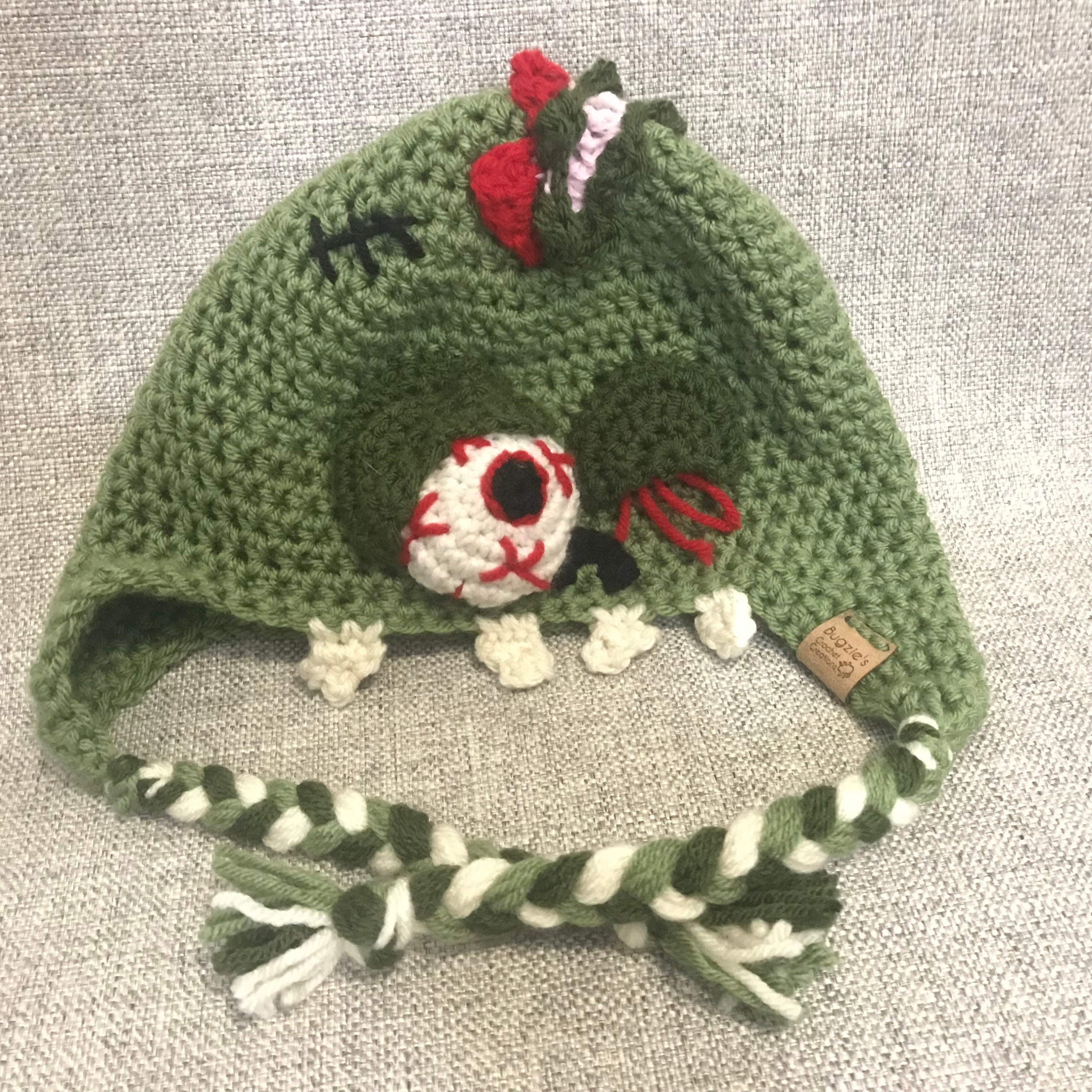 Crochet Zombie Earflap Hat All Ages Monster Hat for - Etsy