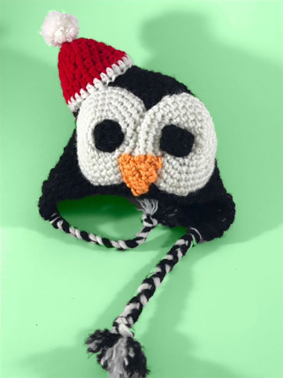 Christmas Penguin Earflap Hat, All Ages, Braided Earflap Hat, Winter ...