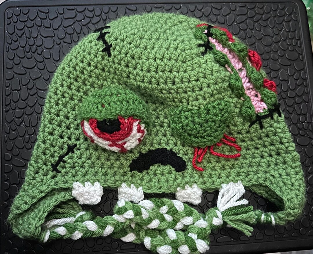 Crochet Zombie Earflap Hat, All Ages, Monster Hat for Halloween, Zombie ...