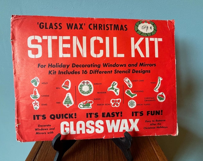 Vintage Glass Wax Christmas Stencil Kit for Glass Windows, MCM ...