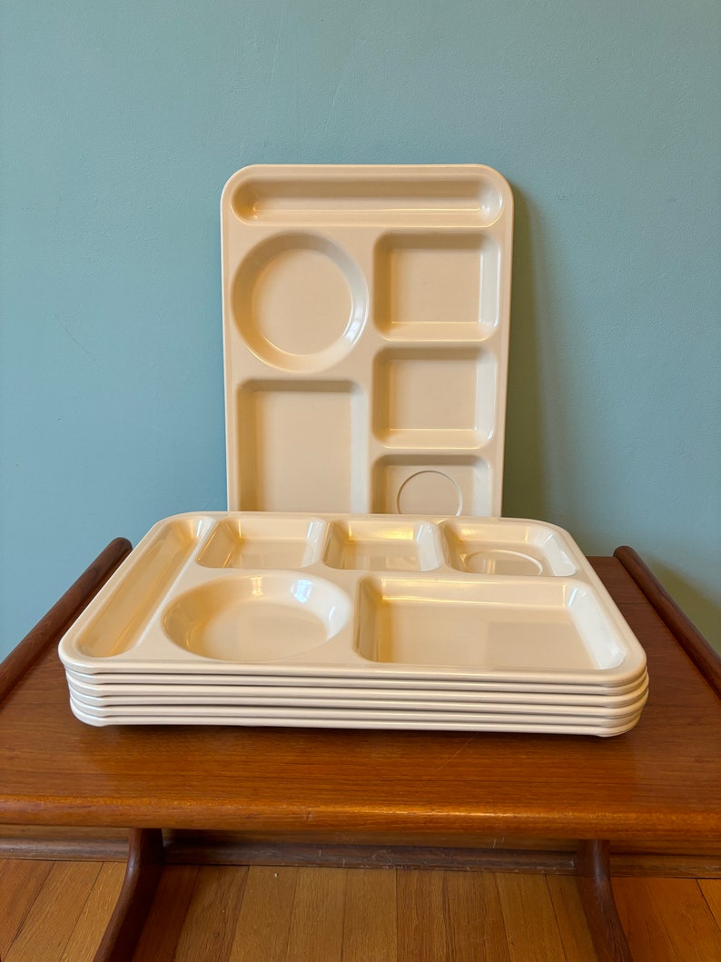 Vintage Beige Plastic Cafeteria Trays - Set of 7 Retro School Lunch ...