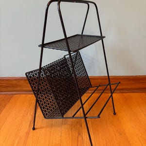 Vintage Mid Century Modern Black Metal Magazine Rack, Retro Mid Century ...