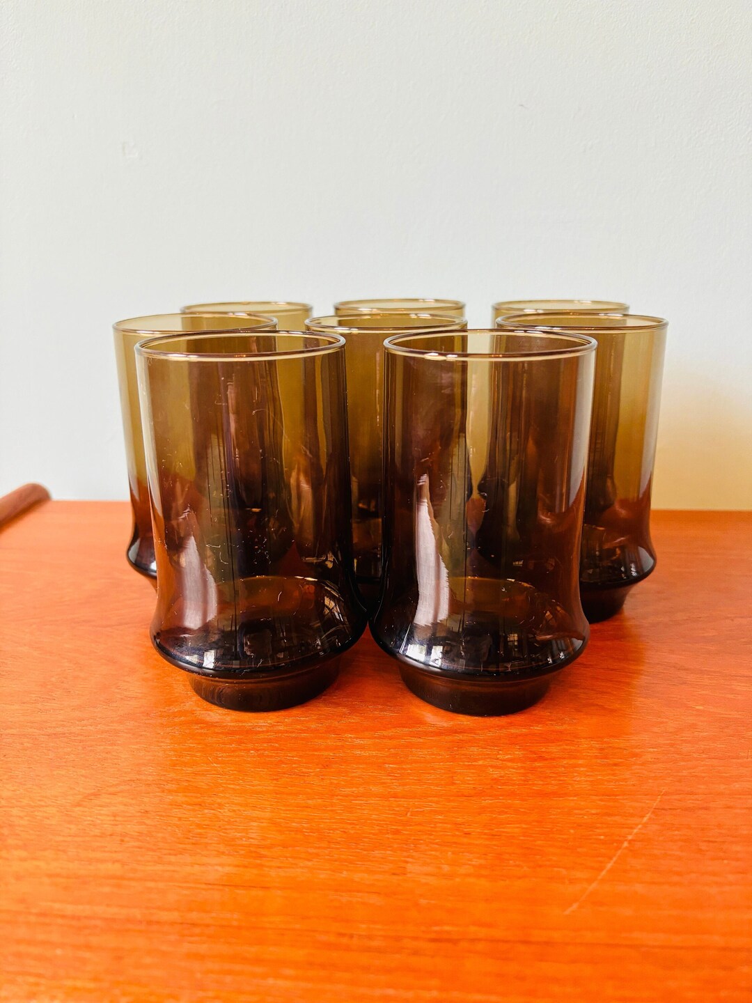 Vintage MCM Libbey Apollo Brown Glassware Tumblers, 1970's MCM Atomic ...