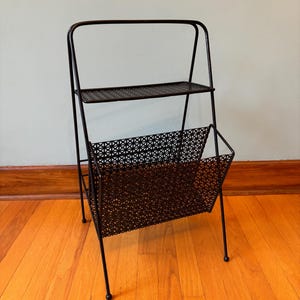 Vintage Mid Century Modern Black Metal Magazine Rack, Retro Mid Century ...