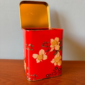 One Vintage Tin Decorative Metal Storage Container, Retro Red Floral ...