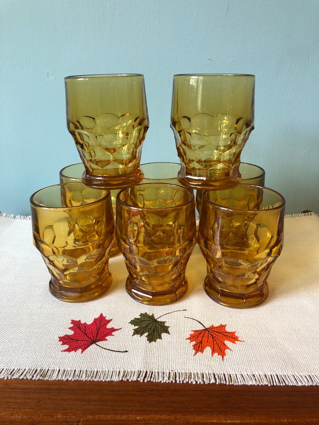 Vintage Amber Anchor Hocking Georgia Tumblers, Retro Amber Drinkware ...
