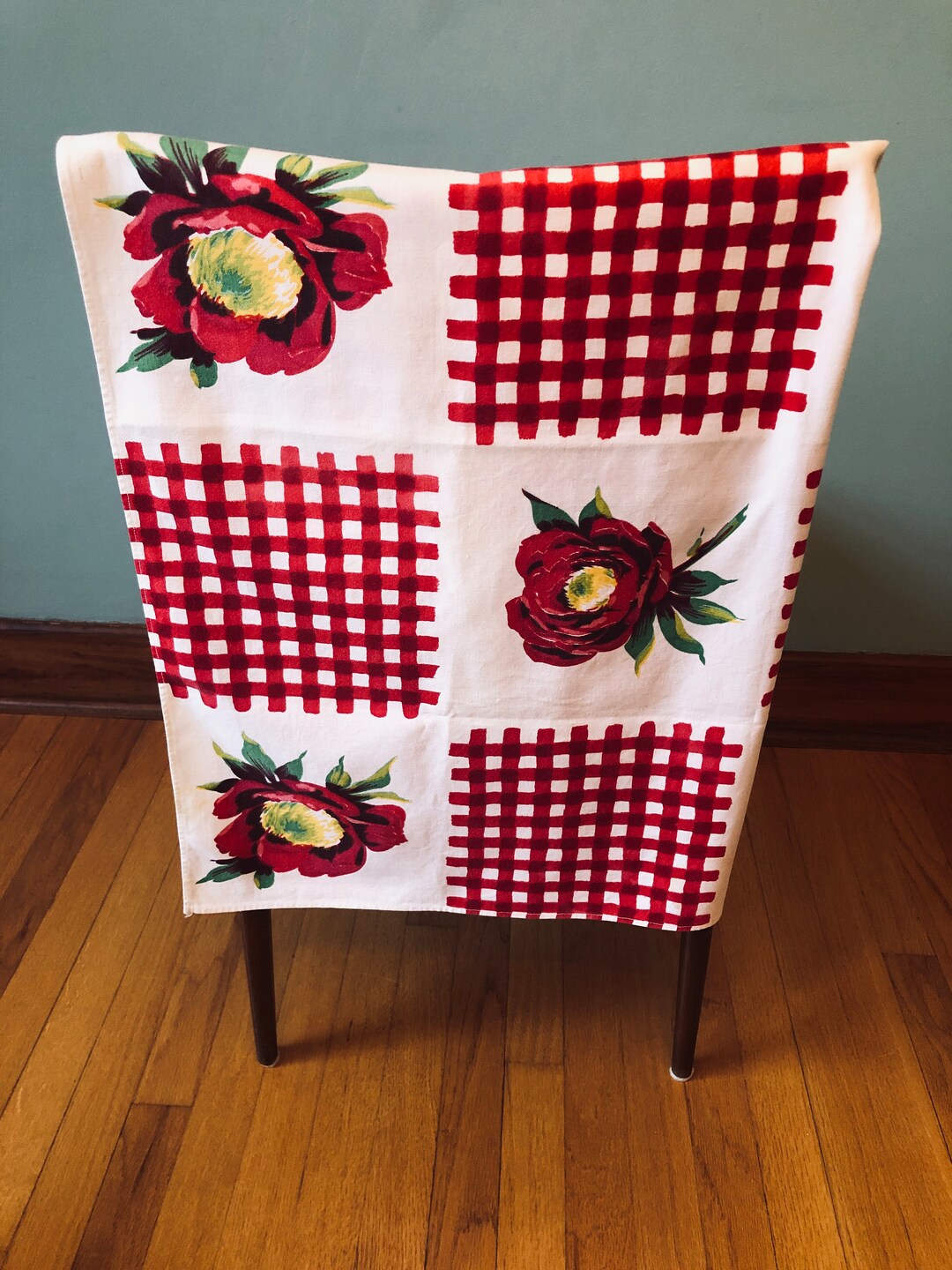 Vintage 1950s Red Rose Tablecloth, 1950s Kitchen, 1950s Tablecloth ...