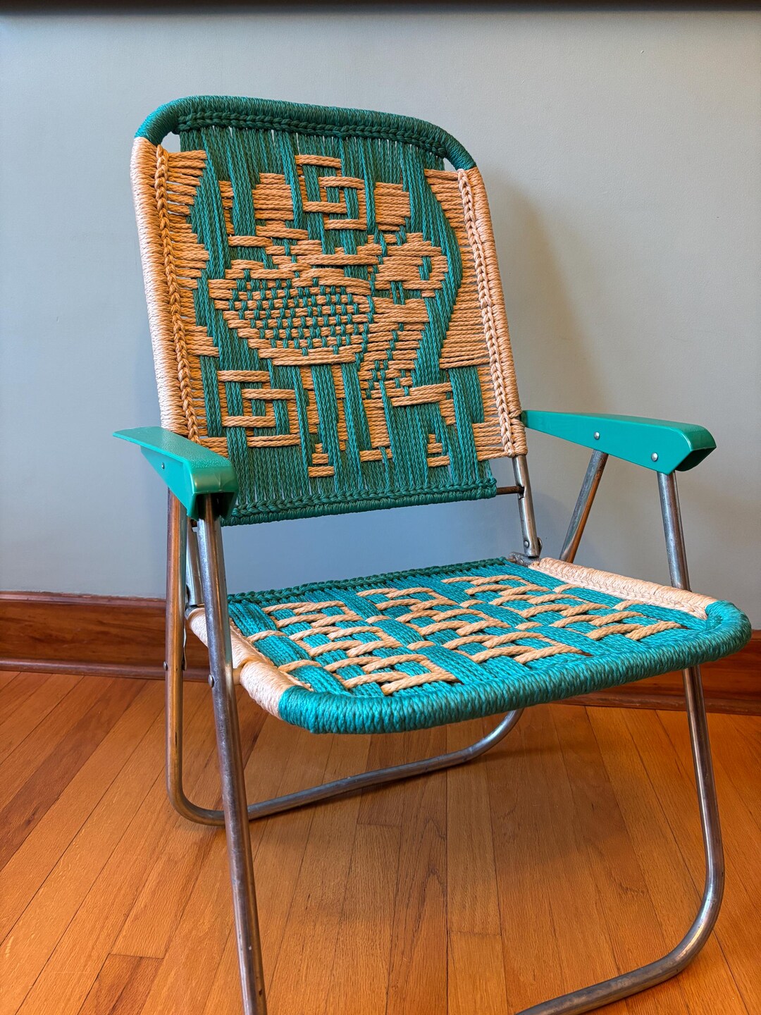 Vintage Macrame Muti Colored Metal Folding Lawn Chair, Mid Century ...