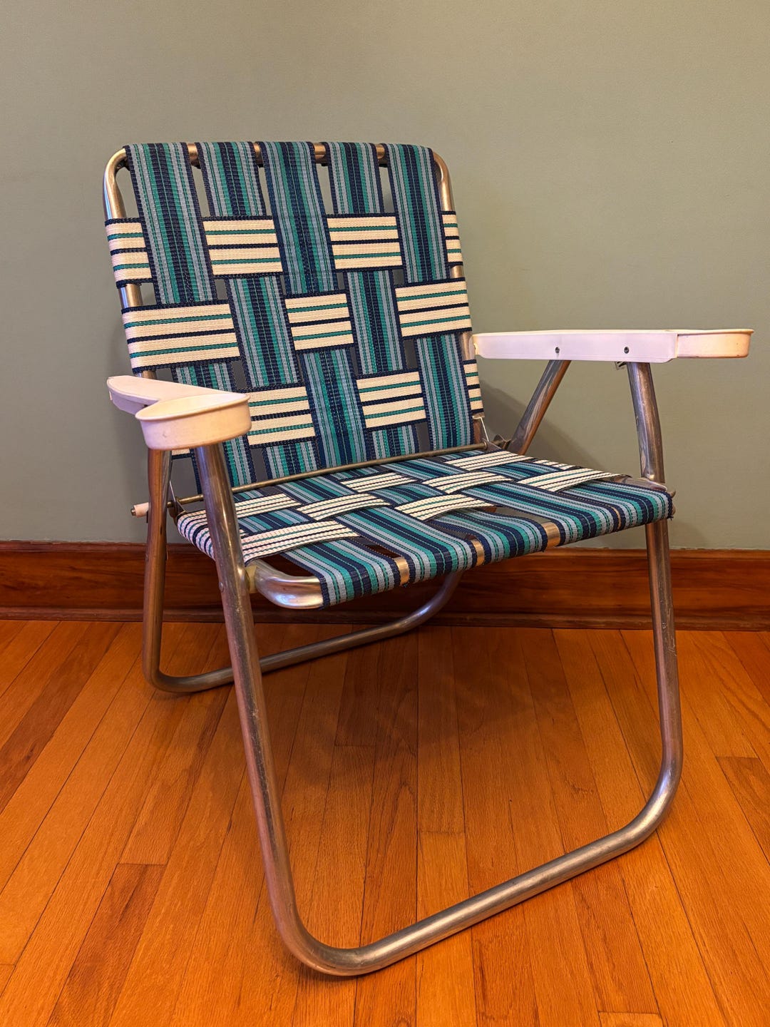 60's 70's Aluminum Folding Patio Lawn Camp Chair With Webbing, Mid ...