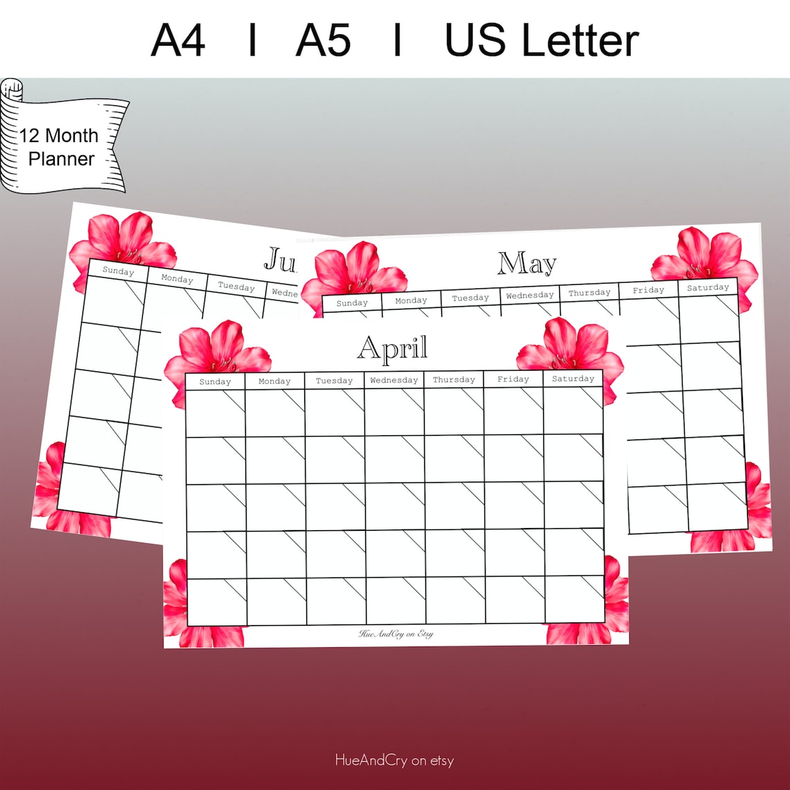 12 Month Calendar Planner-undated - Etsy