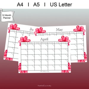 12 Month Calendar Planner-undated - Etsy