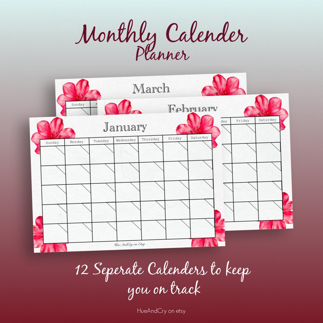 12 Month Calendar Planner-undated - Etsy