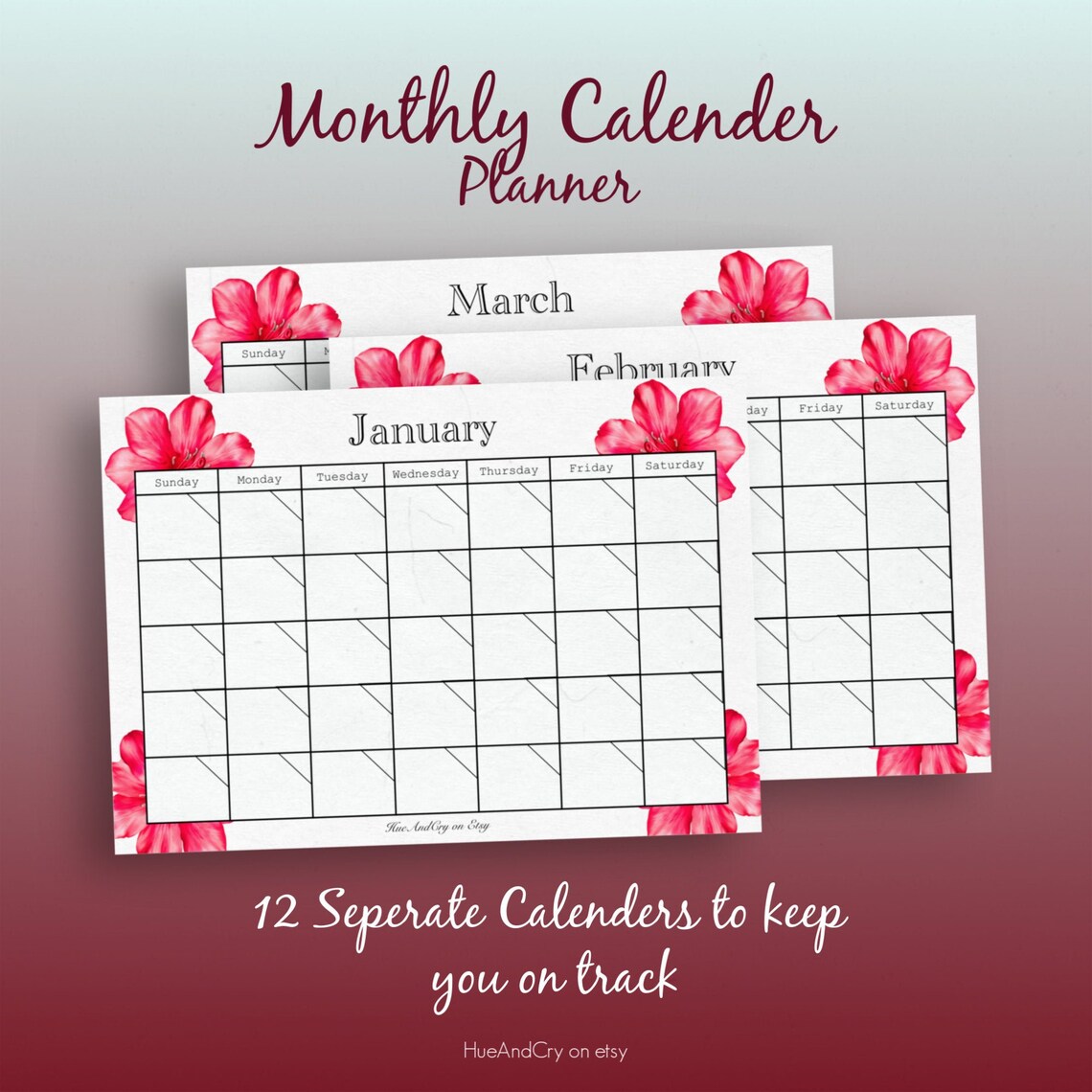 12 Month Calendar Planner-undated - Etsy