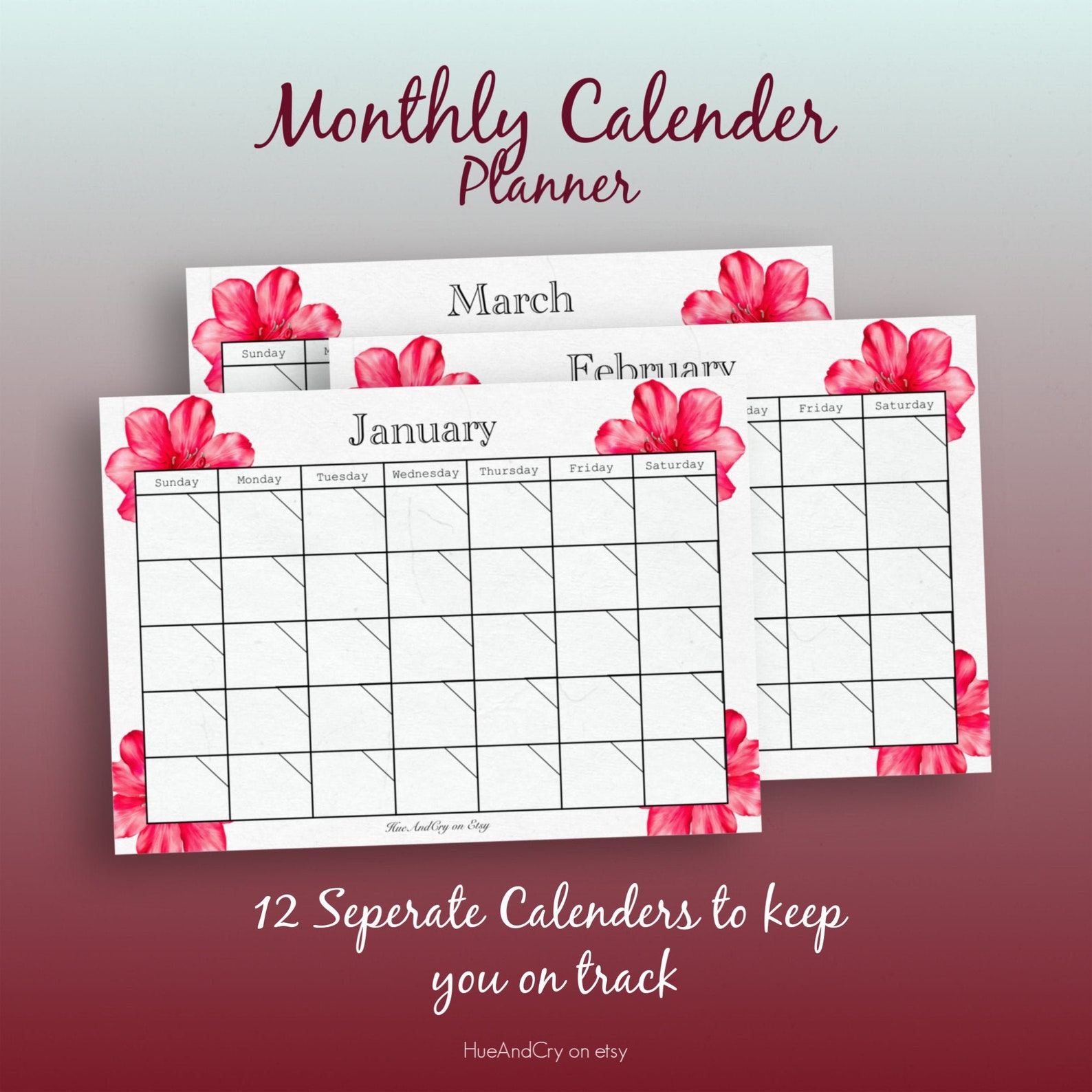 12 Month Calendar Planner-undated - Etsy