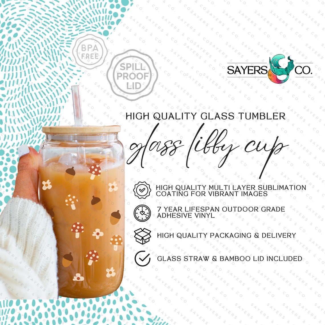 16oz Glass #100057 Micro Mushroom Cup With Bamboo Spill Proof Lid ...