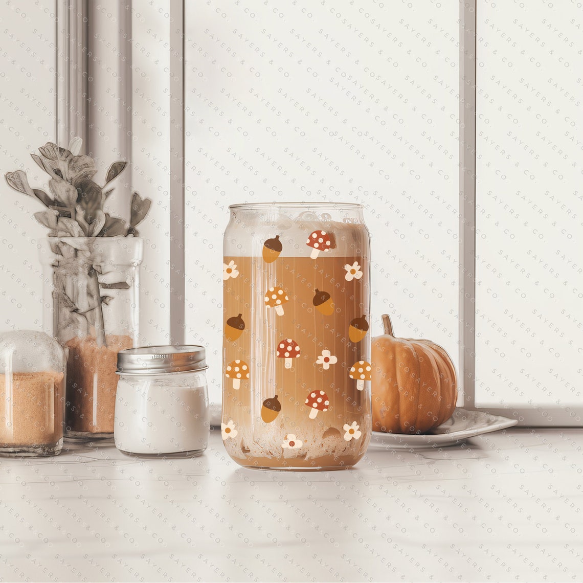 16oz Glass #100057 Micro Mushroom Cup With Bamboo Spill Proof Lid ...