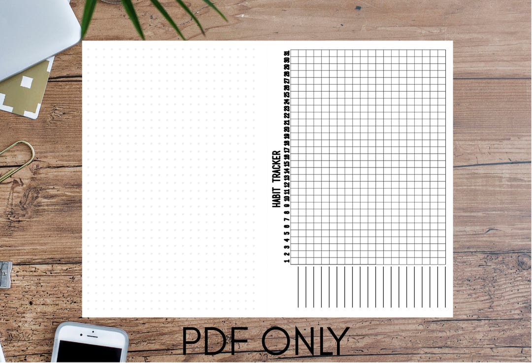 Monthly Habit Tracker With Dot Grid Personal Wide Printable Insert for ...