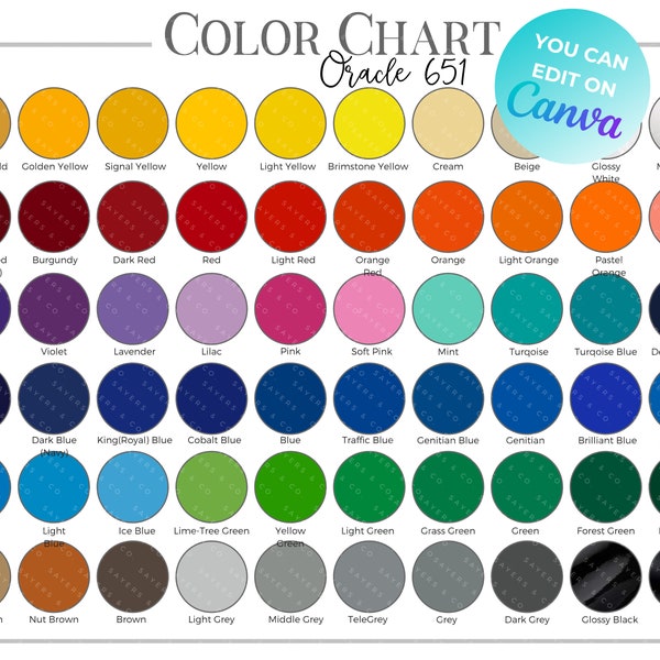 Color Chart - Etsy