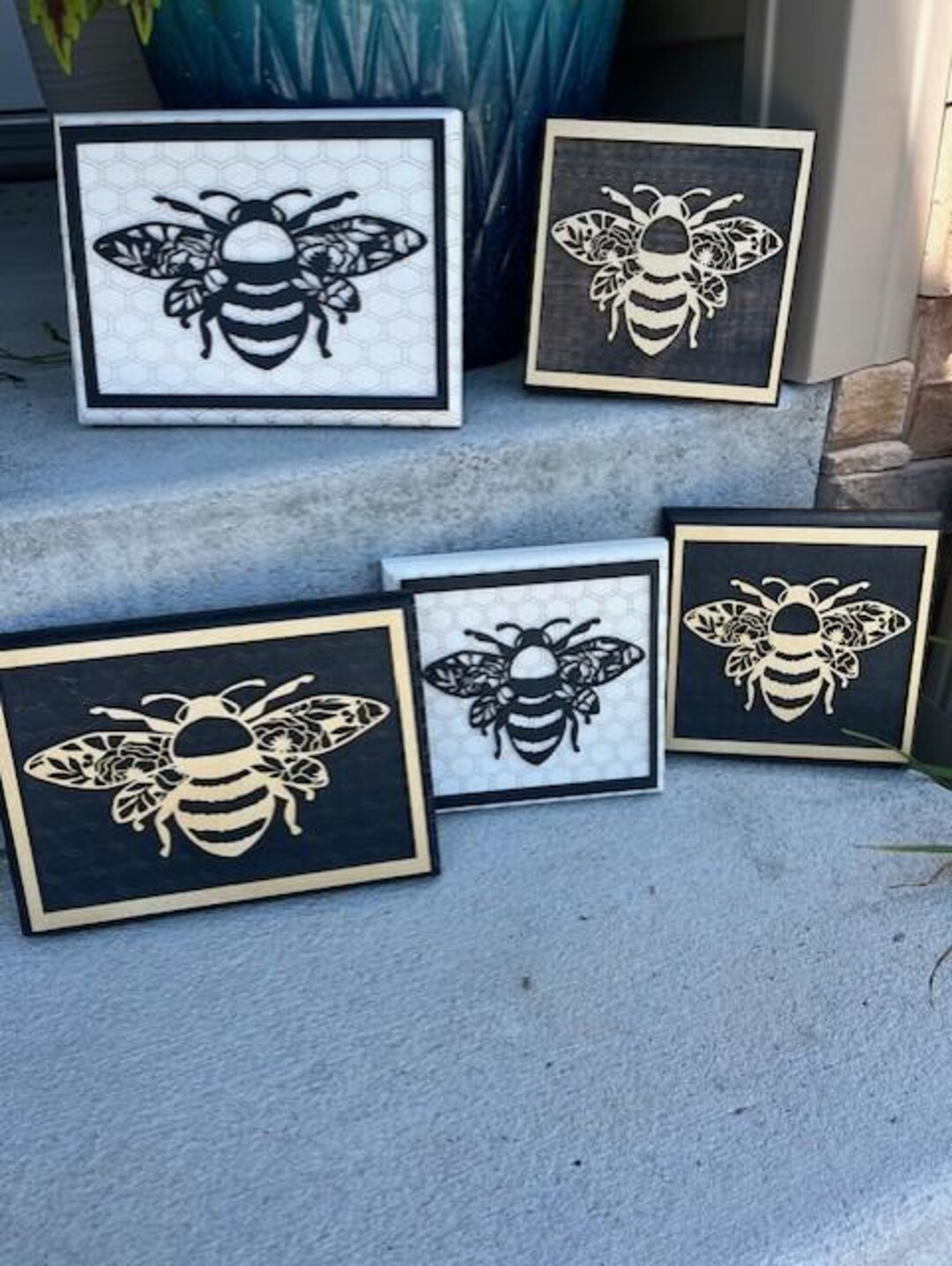 Floral Bee Decor- Bee Wood Sign- Flower Bee Sign- Flower Bee- Honeycomb ...