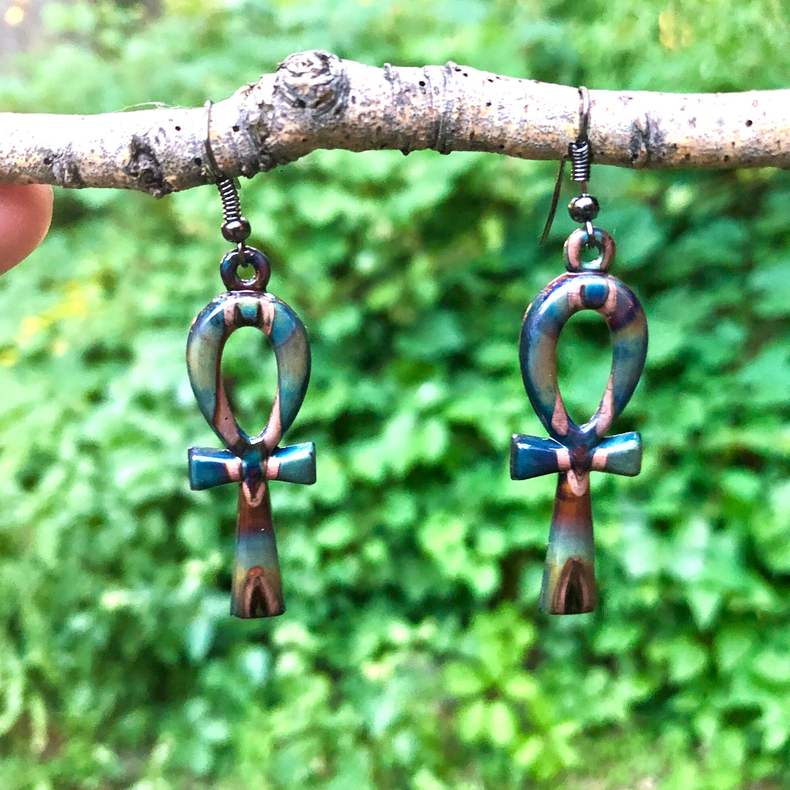 Ankh Earrings Flame Colored Copper 7th Anniversary Fire | Etsy