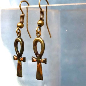 Ankh Earrings Flame Colored Copper Ankh Jewelry Egyptian Ankh Jewelry ...