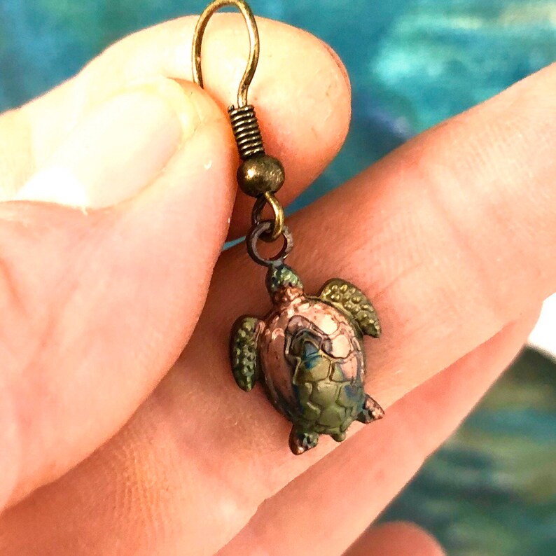 Sea Turtle Earrings Copper Turtle Earrings Nature | Etsy
