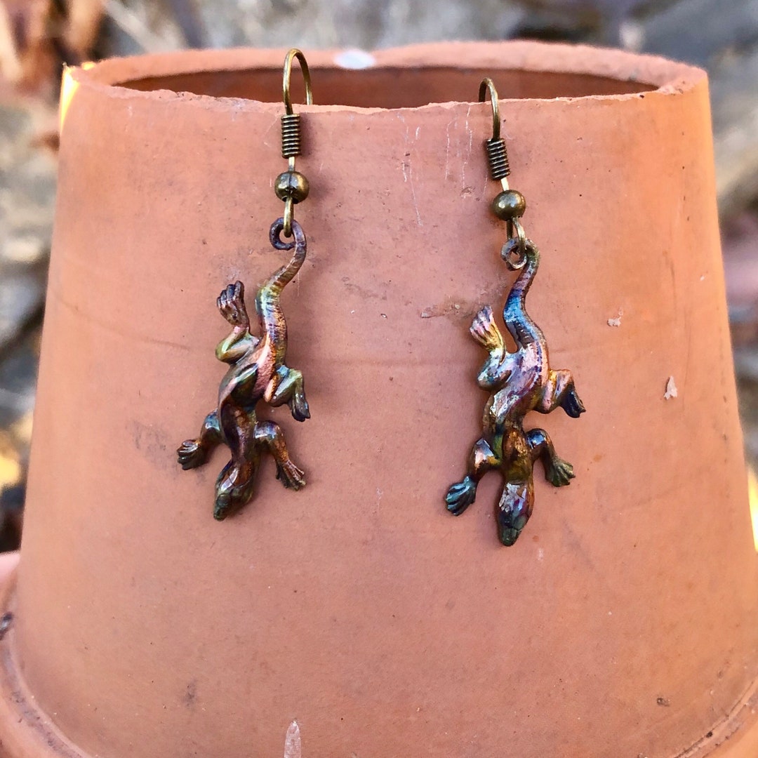 Lizard Earring - Copper Lizard Earrings - Reptile Earrings - Nature ...