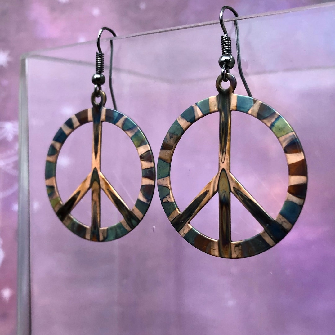 Peace Symbol Earrings Copper Peace Sign Earrings Peace Jewelry Hippy ...
