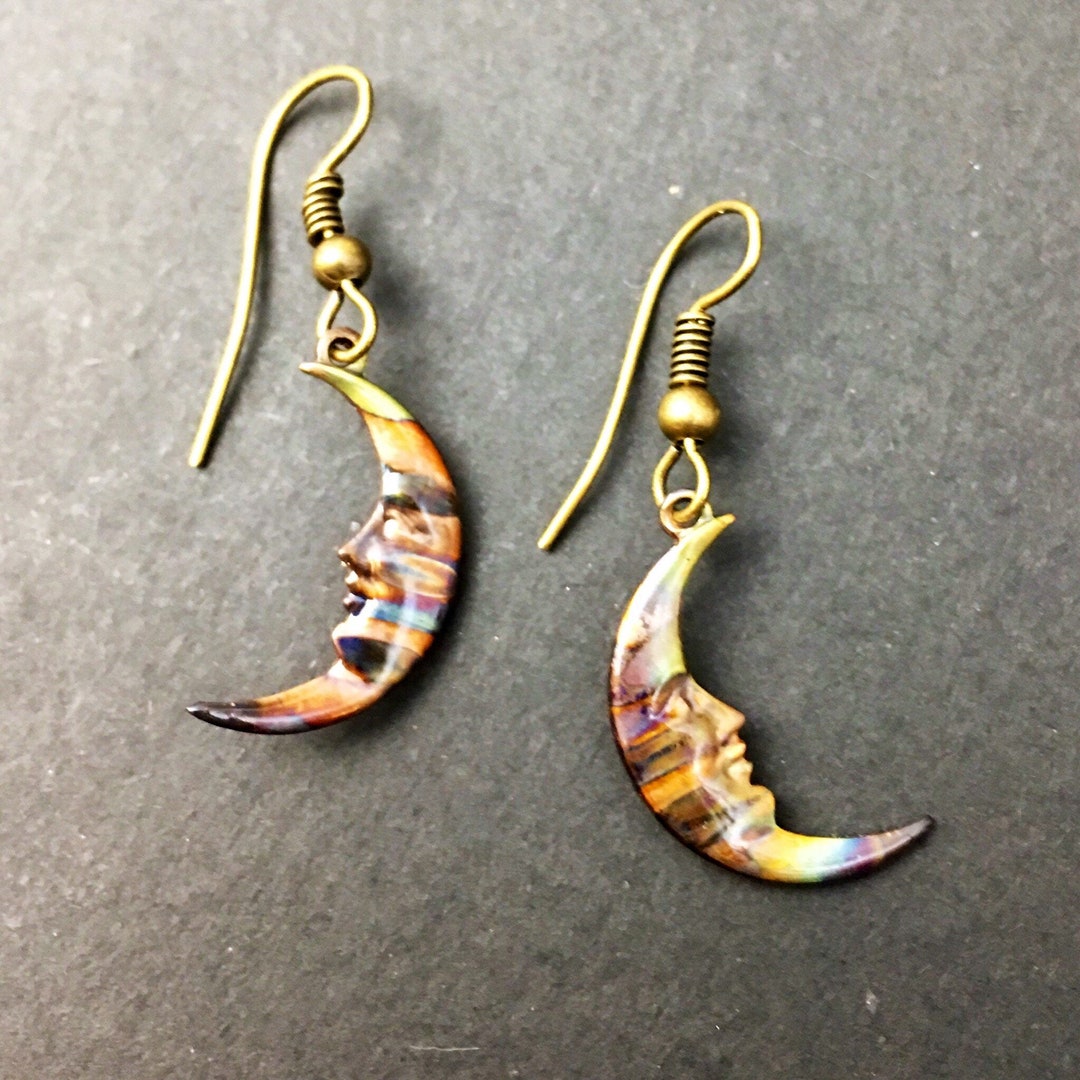 Moon Earrings Crescent Moon Earrings Moon Jewelry Lunar Earrings Copper ...