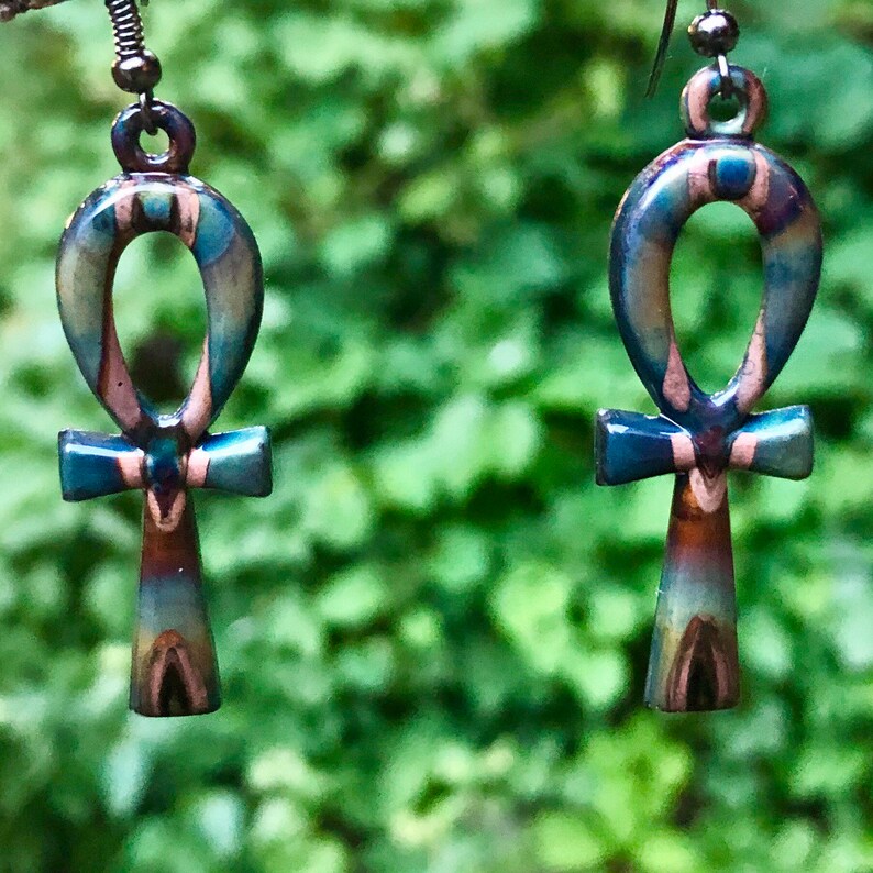 Ankh Earrings Flame Colored Copper 7th Anniversary Fire - Etsy