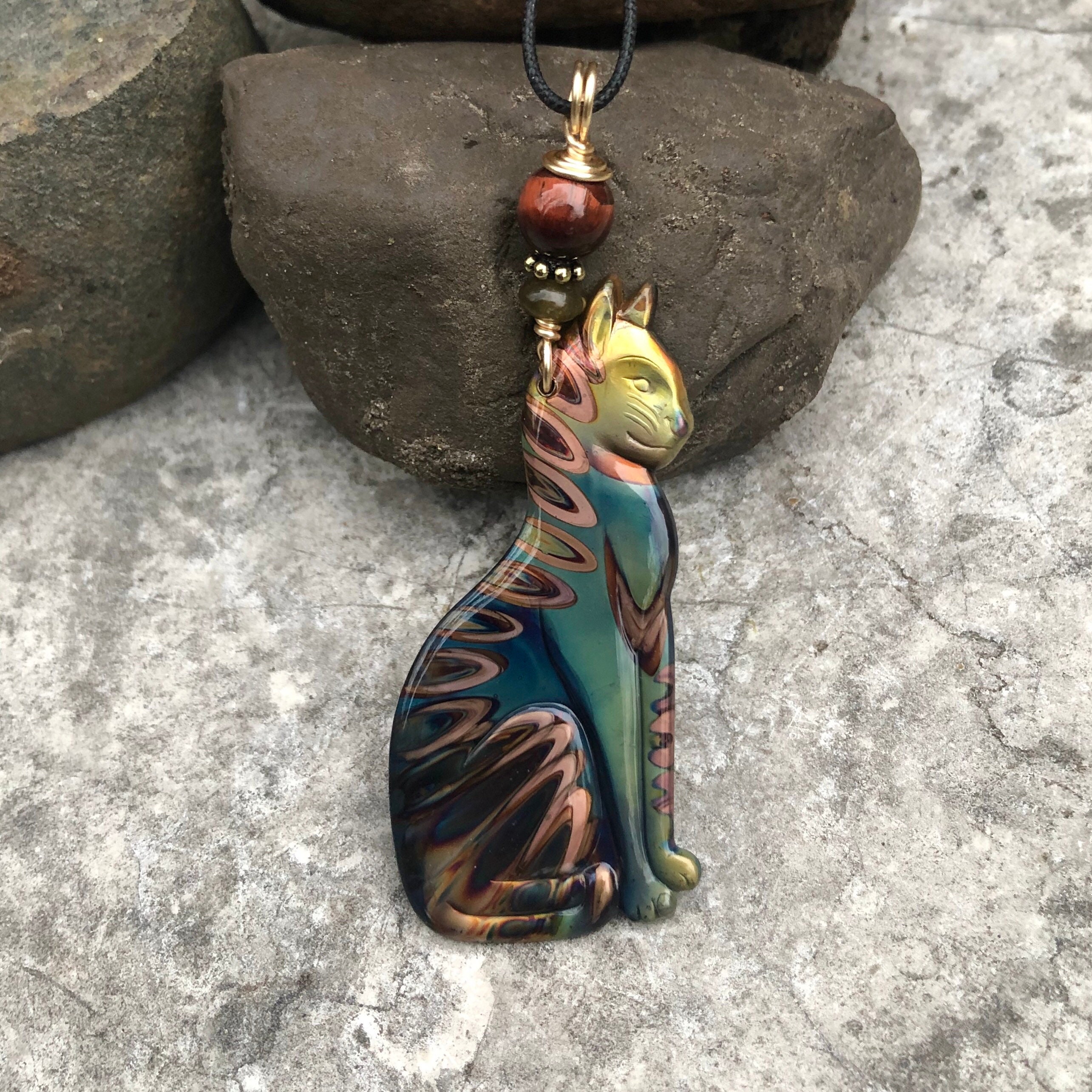 Cat Necklace Copper Cat Pendant Cat Jewelry Animal | Etsy