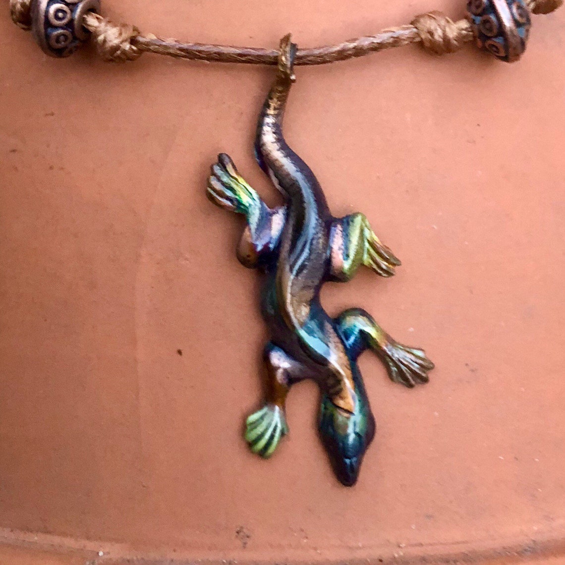 Lizard Necklace Copper Lizard Choker Reptile Jewelry | Etsy