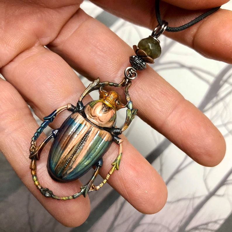 Scarab Beetle Necklace Gothic Copper Beetle Pendant - Etsy