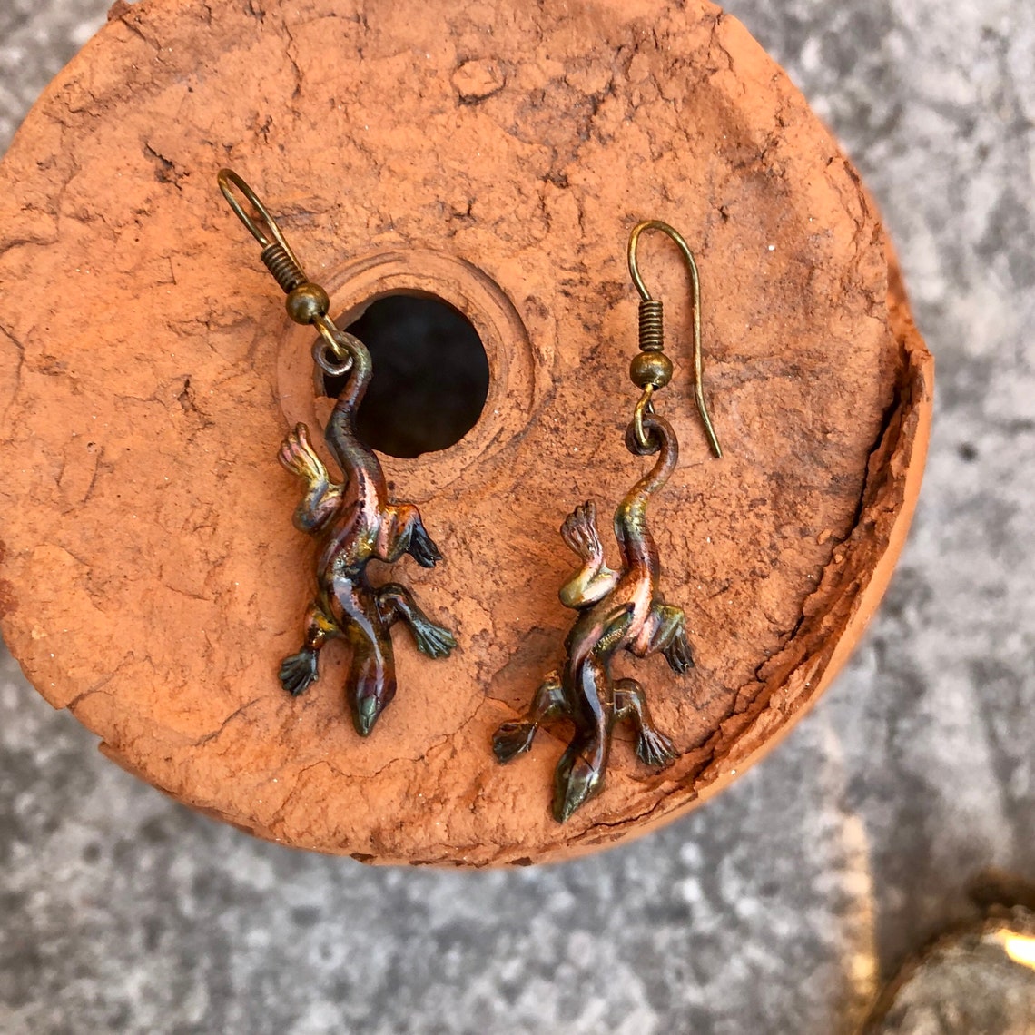 Lizard Earring Copper Lizard Earrings Reptile Earrings | Etsy