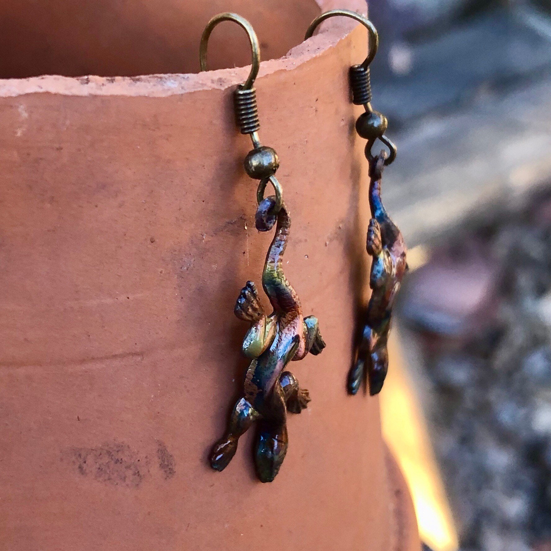Lizard Earring Copper Lizard Earrings Reptile Earrings | Etsy