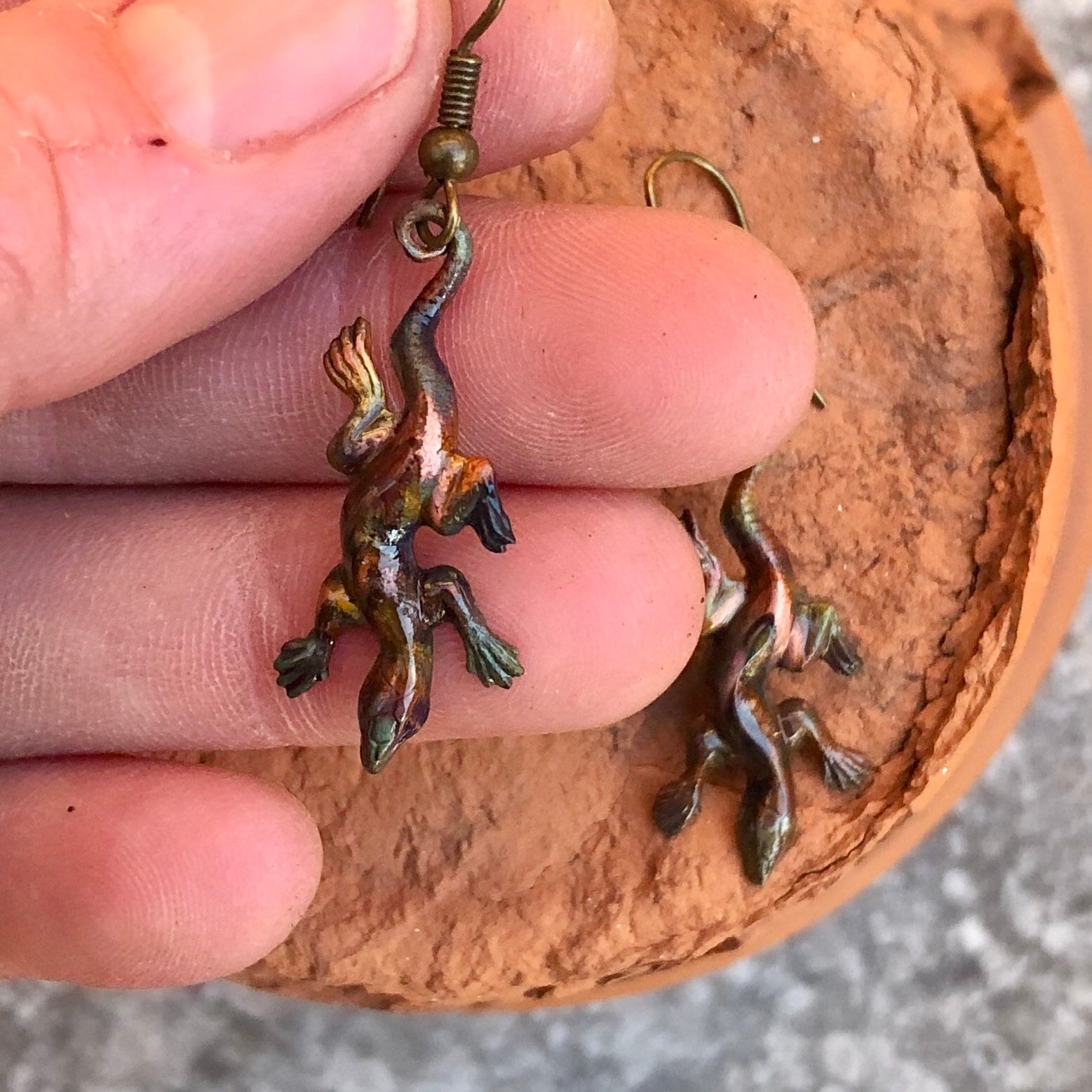 Lizard Earring Copper Lizard Earrings Reptile Earrings | Etsy