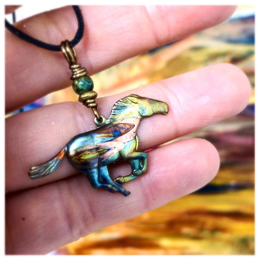 Horse Necklace Copper Mustang Pendant Horse Lovers Jewelry Horse Gift ...