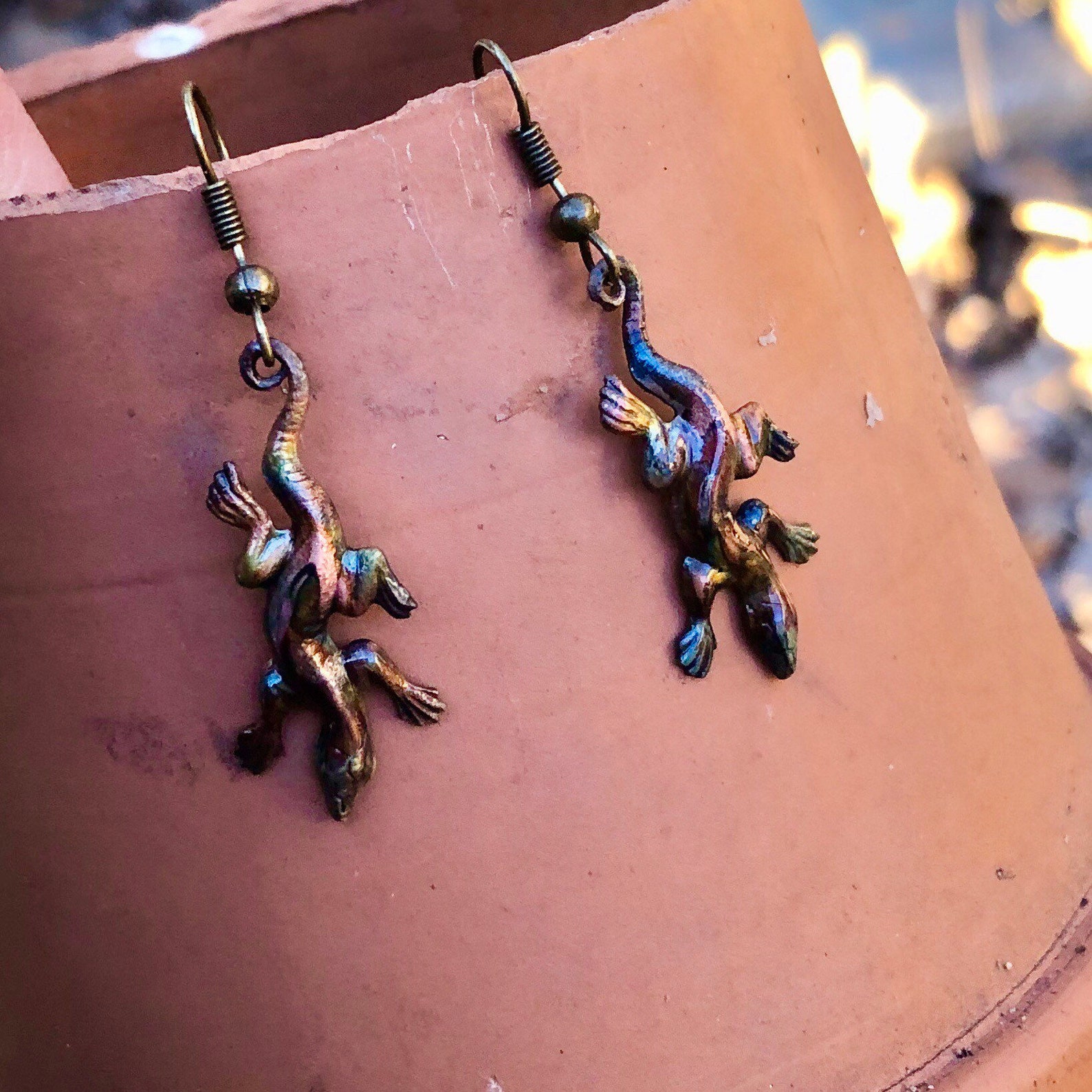 Lizard Earring Copper Lizard Earrings Reptile Earrings - Etsy
